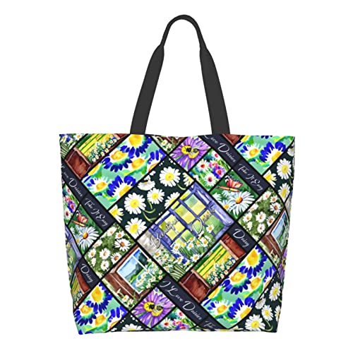 ZFYXGS Daisy Window Bees Butterfly Large Tote Bag For Women Soft Handbag School Shoulder Bag With Built In Pocket