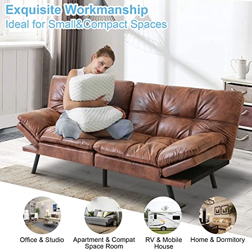Opoiar Modern, Bed Sleeper, Futon, Memory Foam Couch Convertible Loveseat for Living Room, Apartment Sofas, Brown