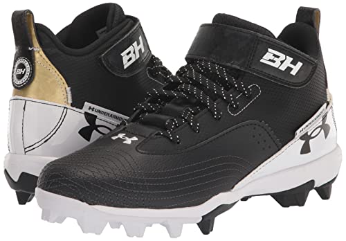 Under Armour Men's Harper 7 Mid Rubber Molded Baseball Cleat, (001) Black/White/Black, 7