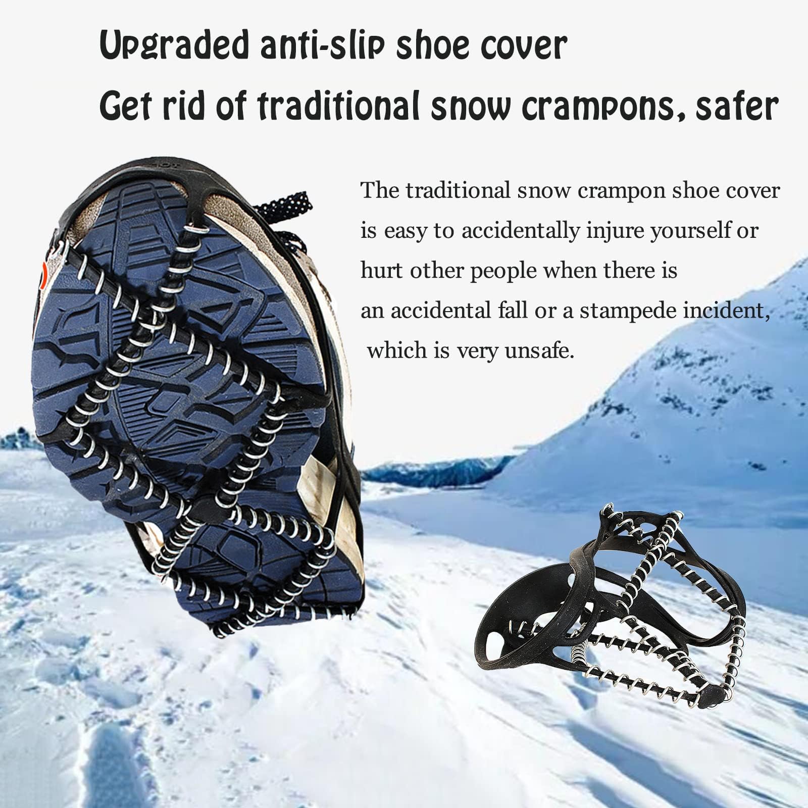 UMILAKE Hiking and Walking Traction Cleats/crampons for Hiking Boots(1 Pair) for Walking on Snow and Ice, and Rock(M(Ladies 6-8.5))