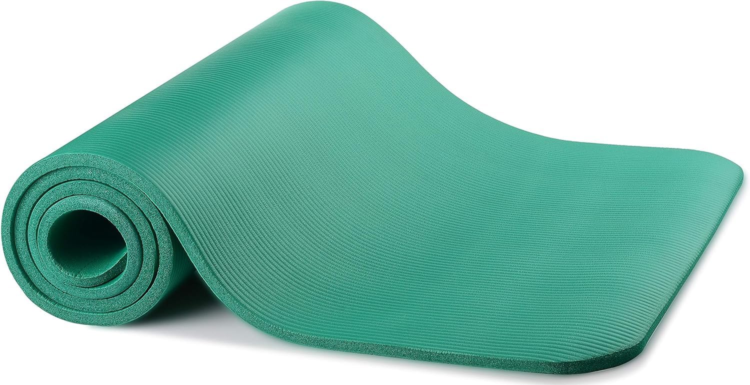 Signature Fitness 1/2-Inch Extra Thick High Density Anti-Tear Exercise Yoga Mat with Carrying Strap, Green
