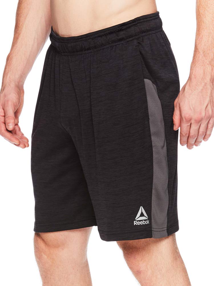 Reebok Men's Drawstring Shorts - Athletic Running & Workout Short - Cool Down Black Heather, X-Large