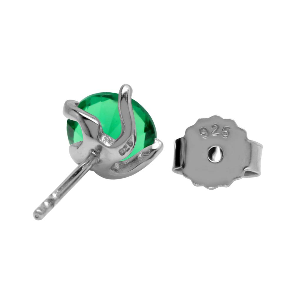 Silvershake 1.5 Ct 6MM Created Nano Green Emerald Gemstone 925 Sterling Silver Stud Earrings