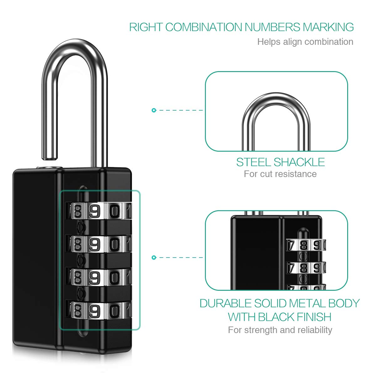 ORIA 4 Digit Padlock, 2 Pack Combination Lock with 2 Key for School Gym Locker, Sports Locker, Fence, Toolbox, Case, Hasp Storage