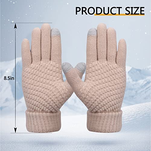 Unaone 4 Pcs Winter Gloves for Women, Touch Screen Warm Gloves Soft Knit Lining and Elastic Cuff Touchscreen Texting Gloves