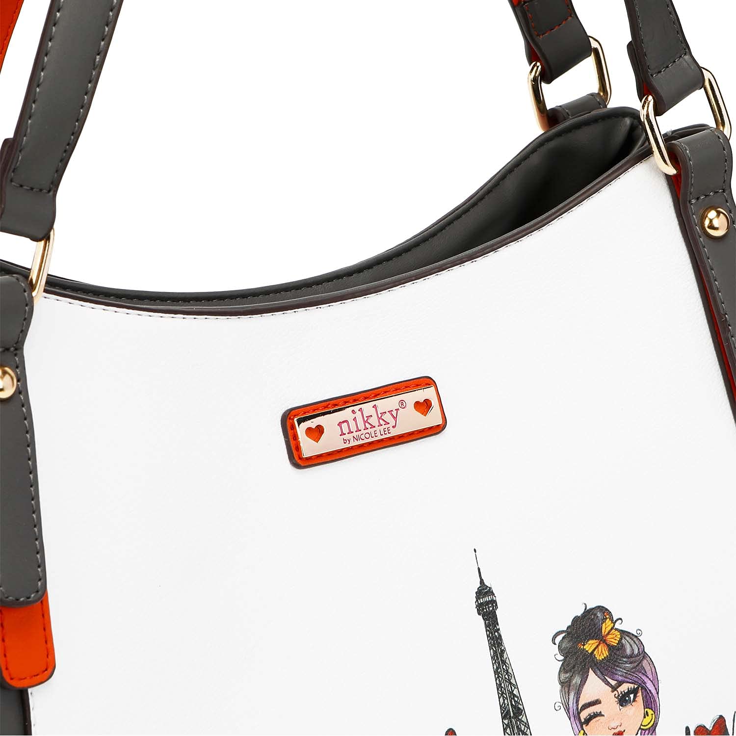 Nicole Lee Nikky Scooter Sophie Fashion Print Hobo Bag, White Vegan Leather Handbag