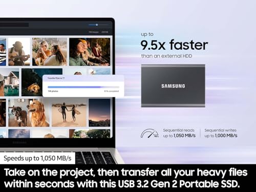 SAMSUNG T7 Portable SSD, 2TB External Solid State Drive, Speeds Up to 1,050MB/s, USB 3.2 Gen 2, Reliable Storage for Gaming, Students, Professionals, MU-PC2T0H/AM, Blue