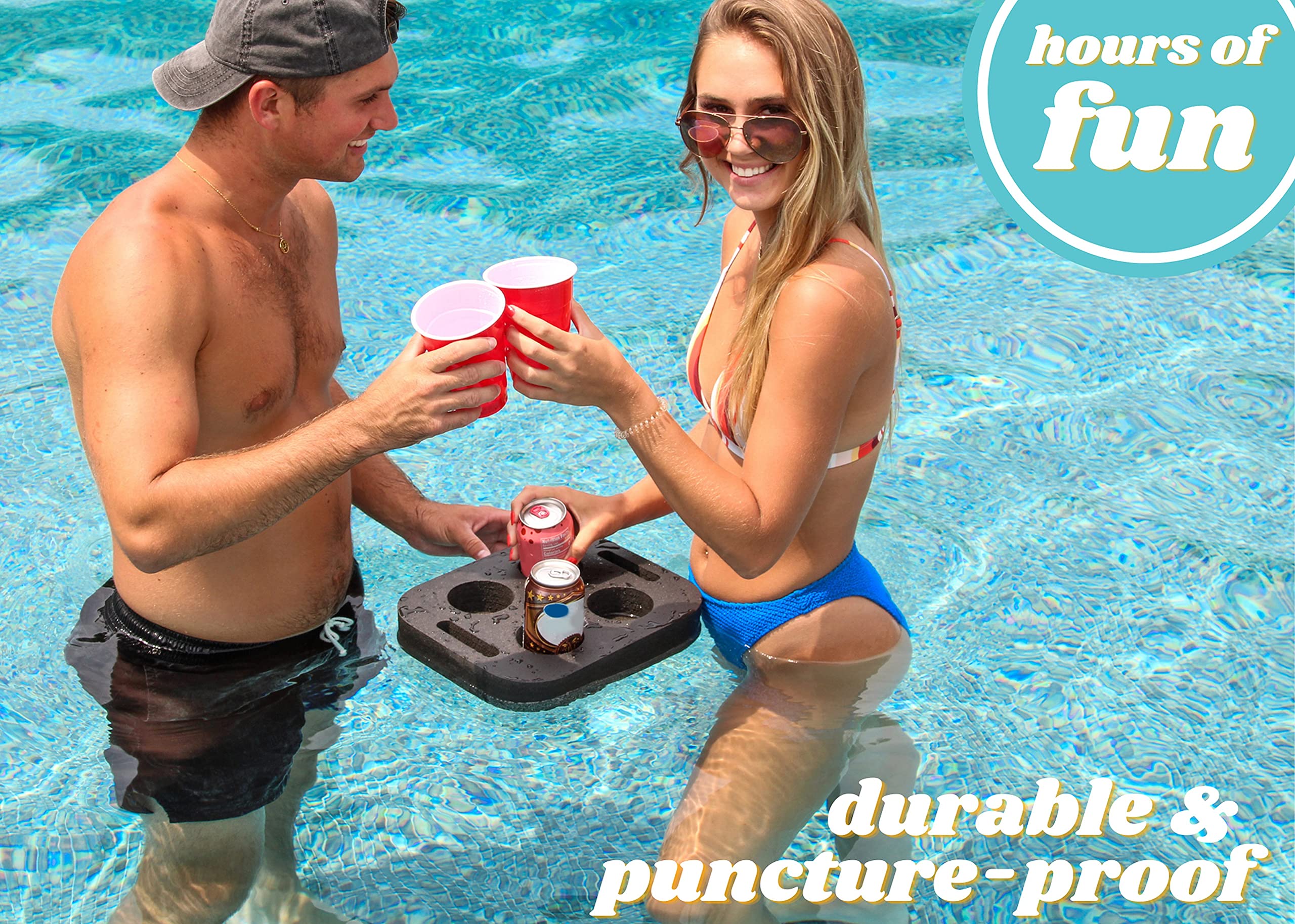 Polar Whale Drink Holder Floating Refreshment Tray for Pool or Beach Party Float Lounge Durable Black Foam 6 Compartment UV Resistant 12 x 10 Inches with Cup Holders