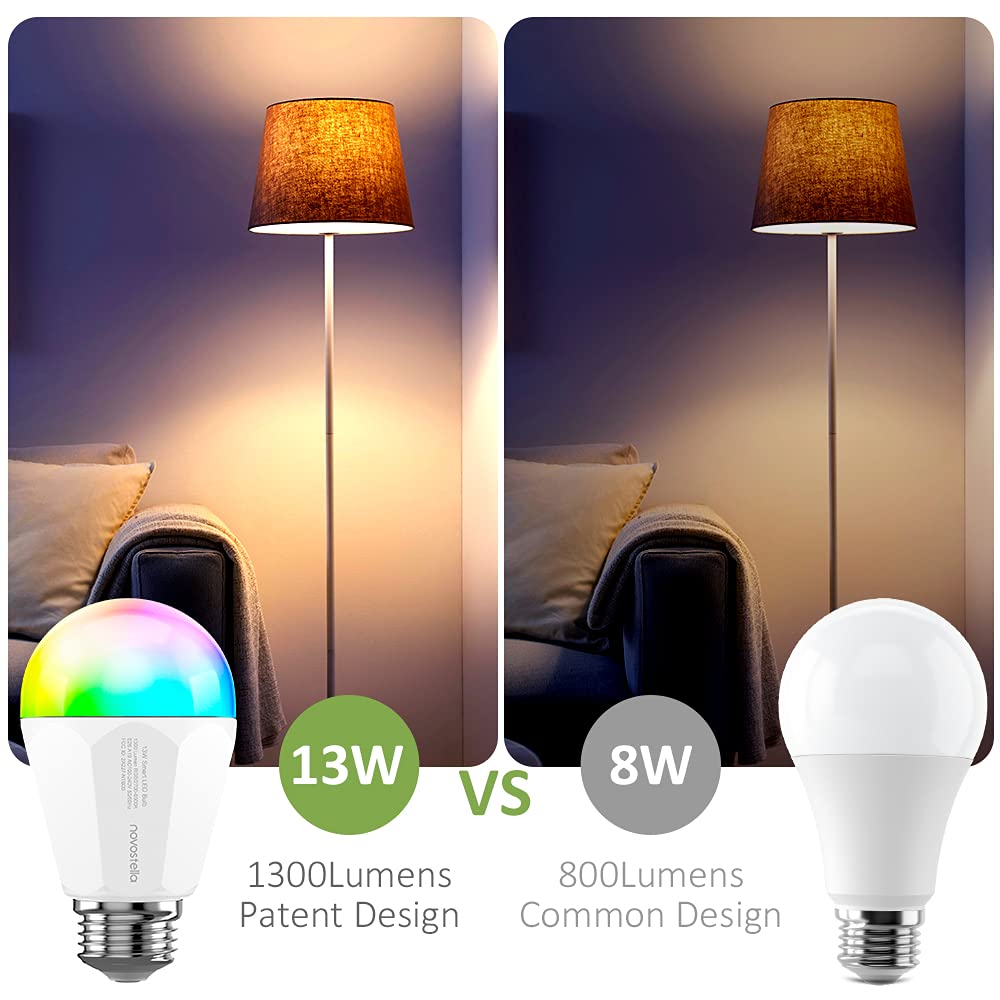 NOVOSTELLA 13W 1300LM Smart LED Light Bulbs, WiFi RGBCW 2700K-6500K Dimmable Multicolor Bulb, A19 E26, 120W Equivalent Color Changing Bulb, No Hub Required, Compatible with Alexa 1Pcs