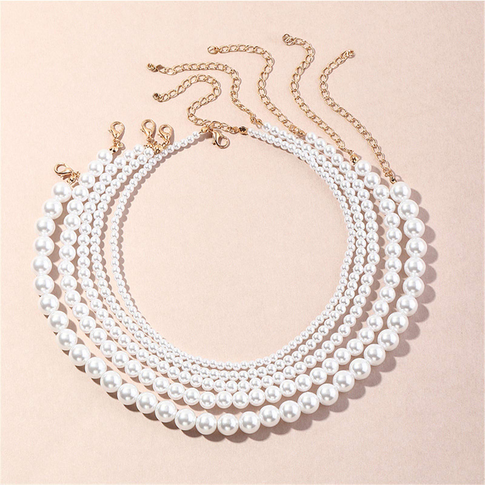 Set Multi Size Pearl Chain Link Adjustable Pendant Choker Necklace Stacking for Women Jewelry Dainty Minimalist Bohemian Simple Layered Gifts-4mm