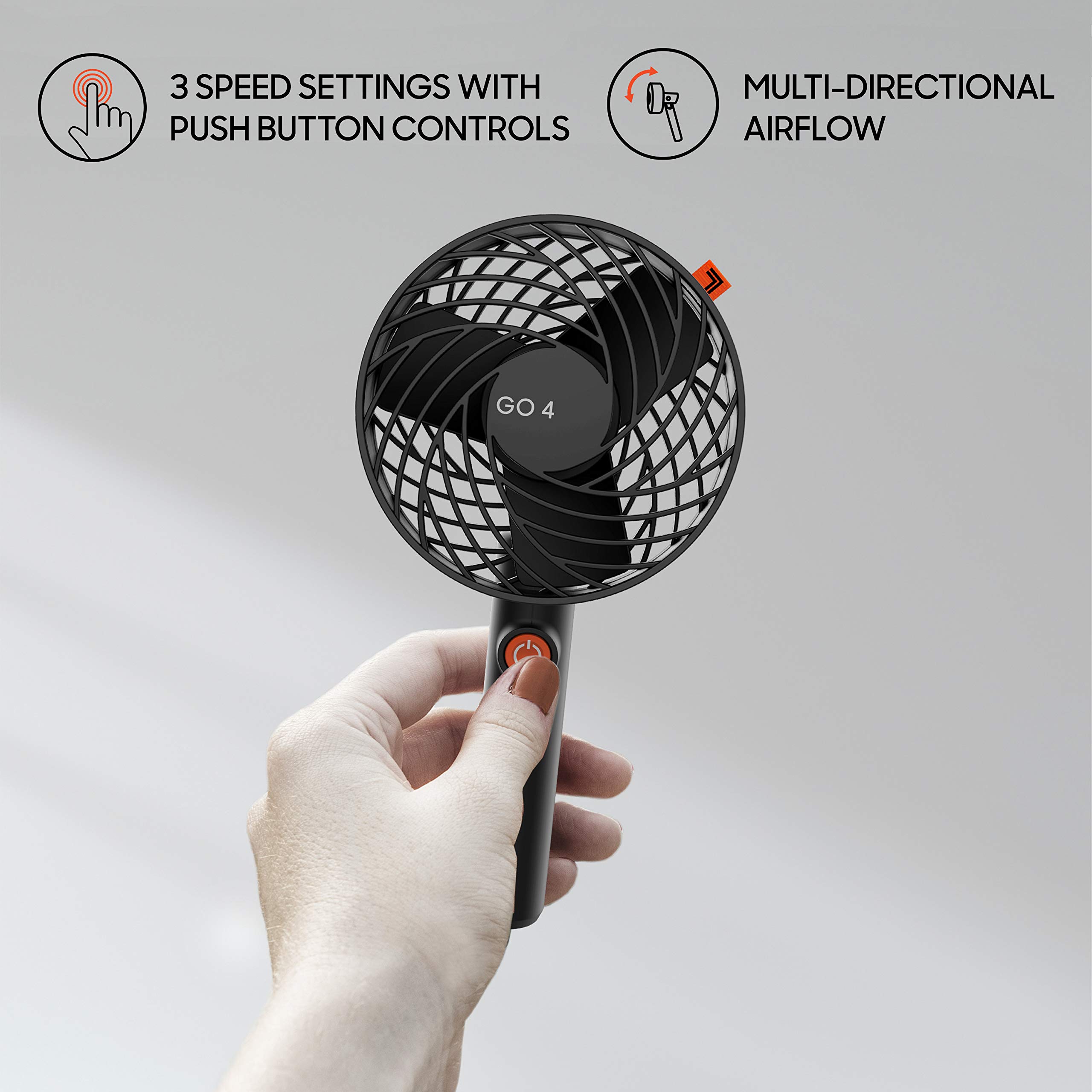 Sharper Image Rechargeable Handheld Personal Fan with 3 Speeds, Black