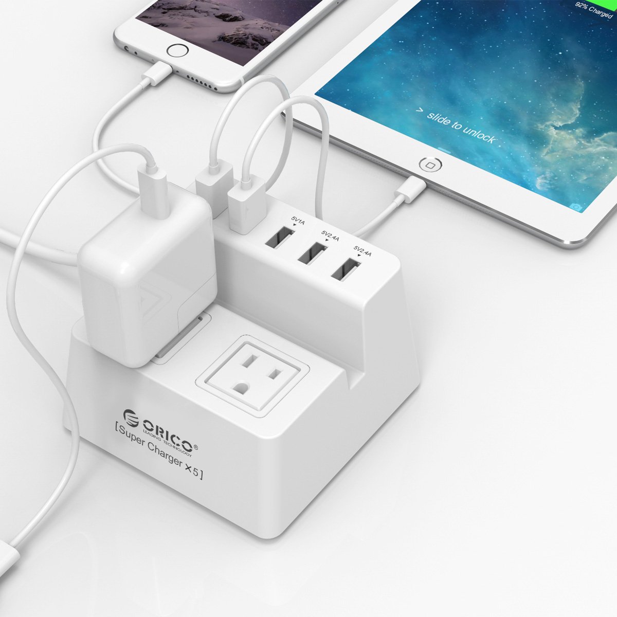 ORICO Desktop Power Strip, 2 Outlet 5 USB Charging Station, 5FT Extension Cord for Office,Dorm Room and Nightstand