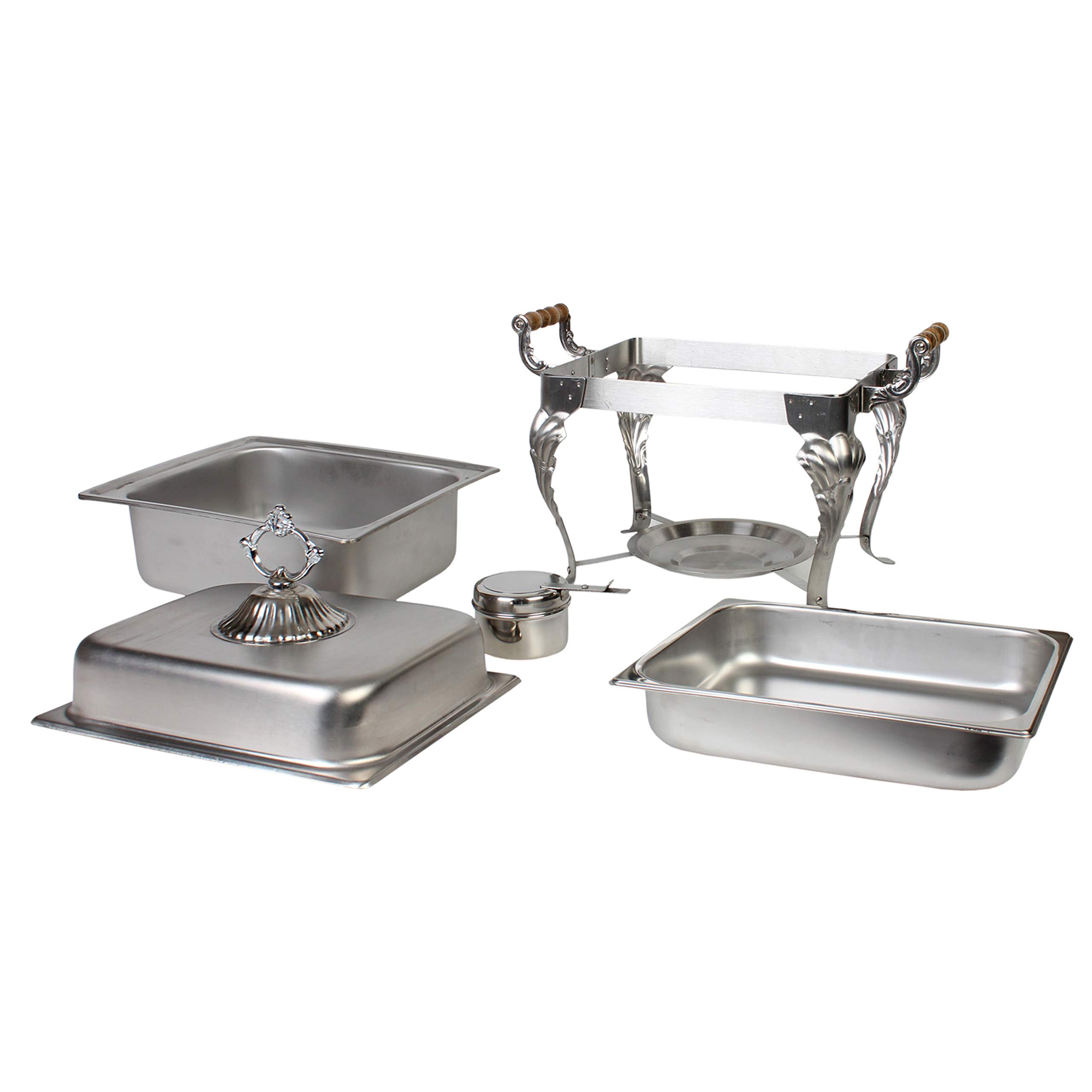 Thunder Group 4 quart half size wood handle square chafer, comes in set