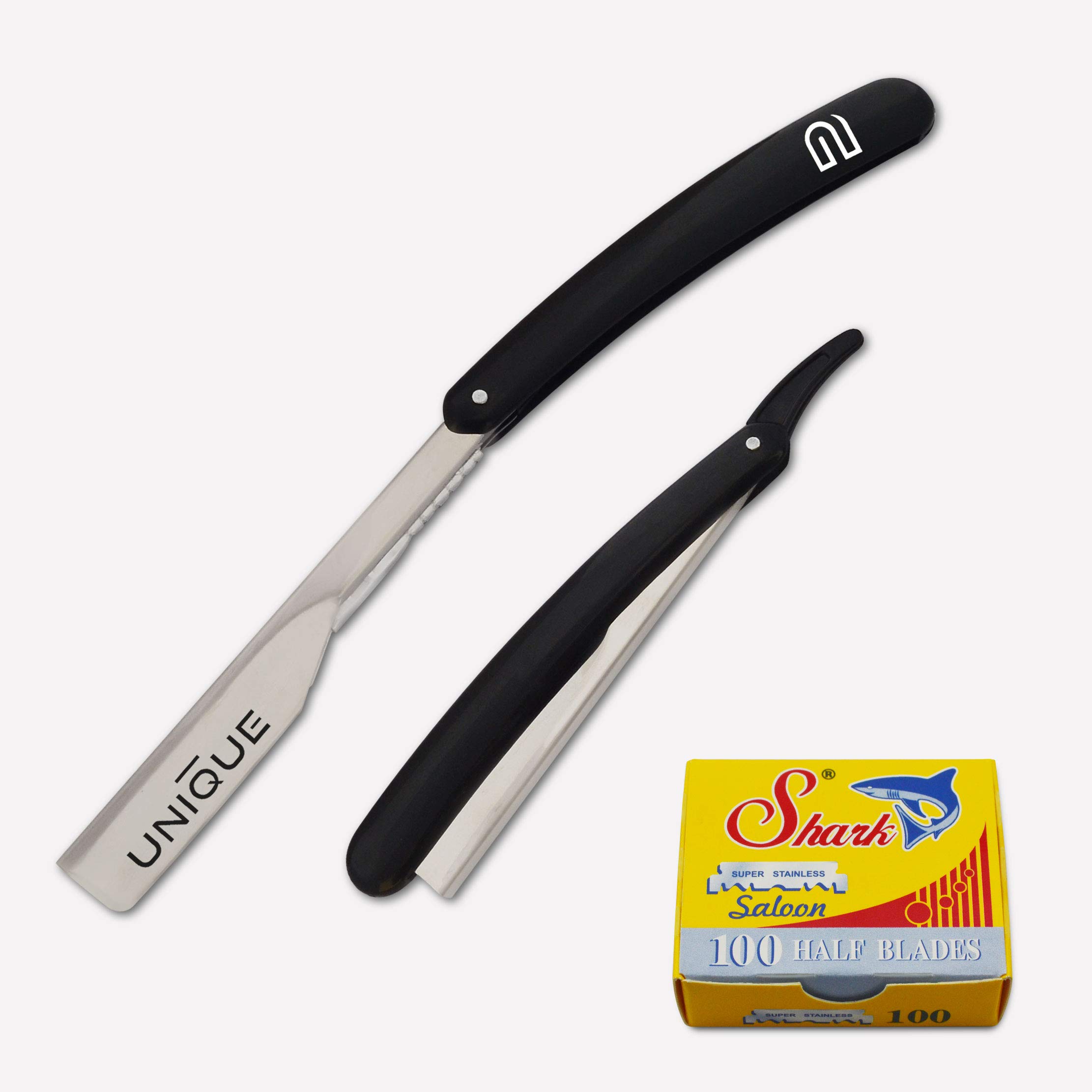 Professional Barber Finger Razor Straight Beard Head Shaving Cut Throat + Blades