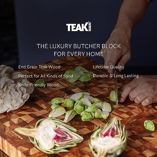 Teakhaus Butcher Block Cutting Board - Medium Wooden Cutting Board - Teak End Grain Wood - Knife Friendly - FSC Certified