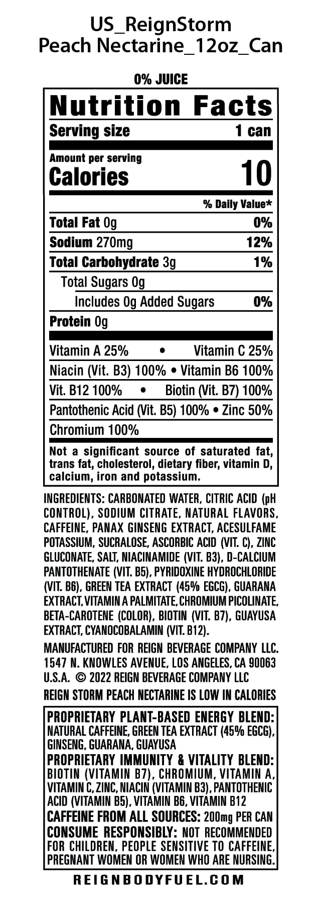 REIGN Storm, Peach Nectarine, Fitness & Wellness Energy Drink, 12 Fl Oz (Pack of 12)