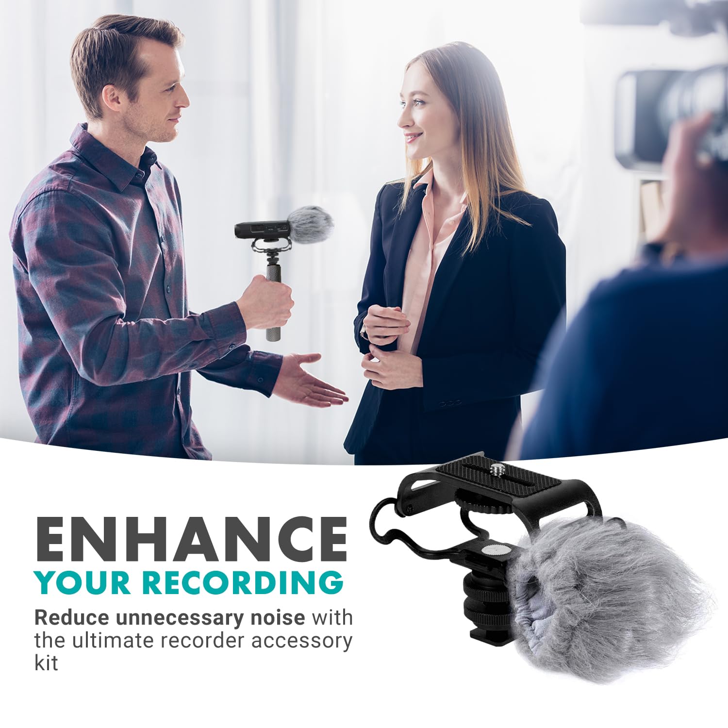 Movo AEK-Z4 Handy Portable Recorder Accessory Kit with Mic Grip, Shock Mount, and Deadcat Windscreen for Zoom H1n, H2n, H4n, H5, H6, DR-40X, DR-05X, DR-07X, DR-22WL, DR100MKIII