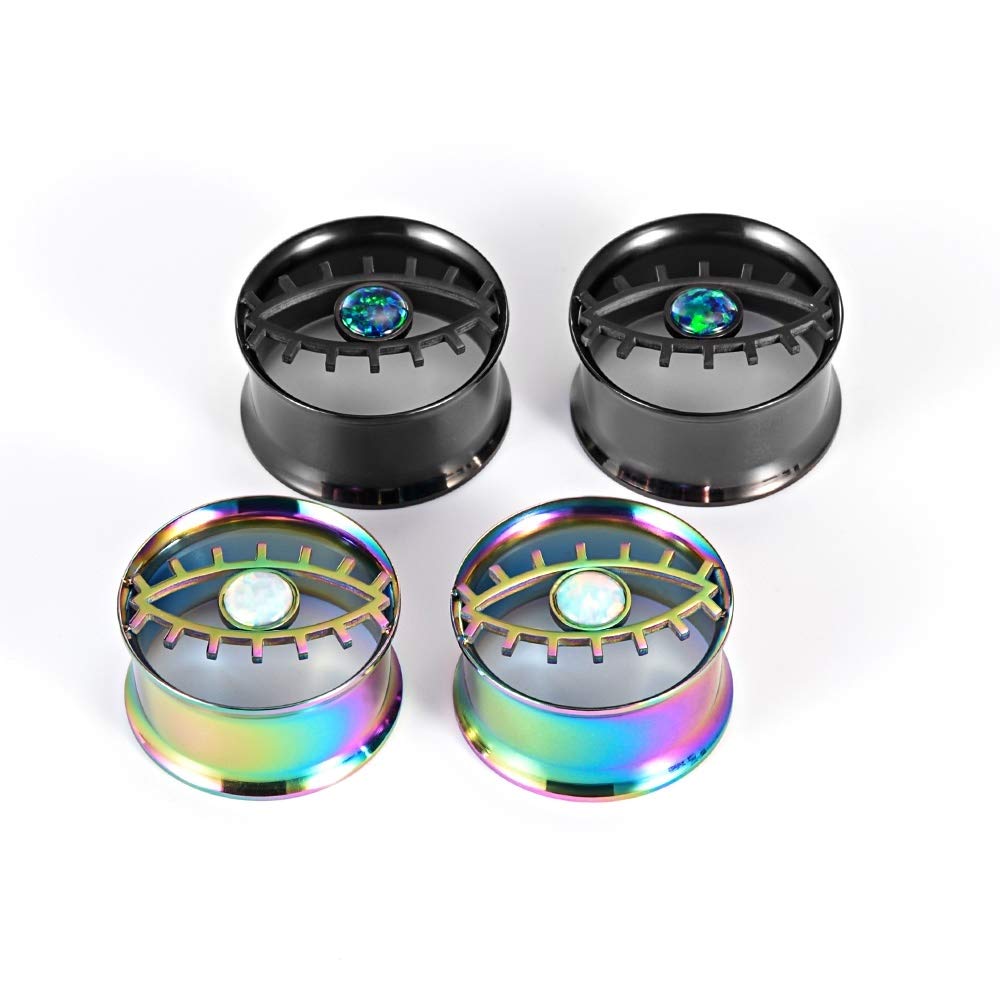 TBOSEN 1Pairs Eye Opal Style Ear Gauges Double Flared Flesh Tunnels Ear Tunnels and Plugs Body Piercing Gauges 0g-1" in 8mm-25mm