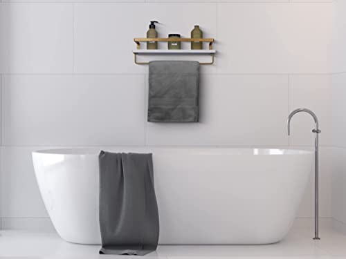Peter's Goods Modern Floating Shelves with Rail, Modern Brass Finish, Set of 2 Shelves - Wall Mounted Bathroom Wall Shelves with Towel Bar - Also Perfect for Bedroom Decor and Kitchen Storage