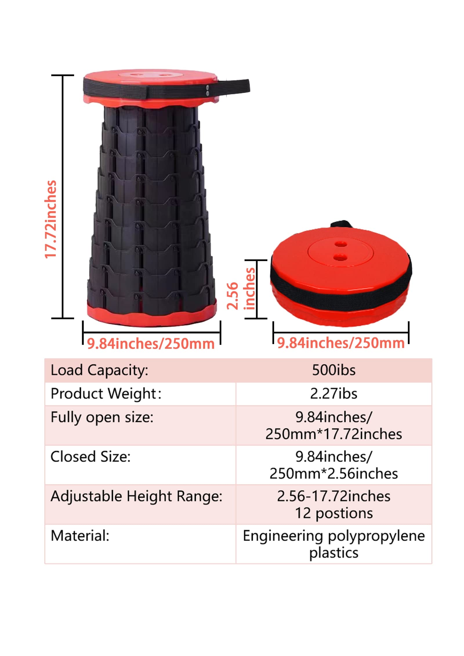 ZhiehiusL Portable Telescoping Stool,Adjustable Plastic Stools Max Load 400lbsRetractable Camping Stool for Hiking, Fishing Tours BBQ Parties Indoor & Outdoor Activities (Black)