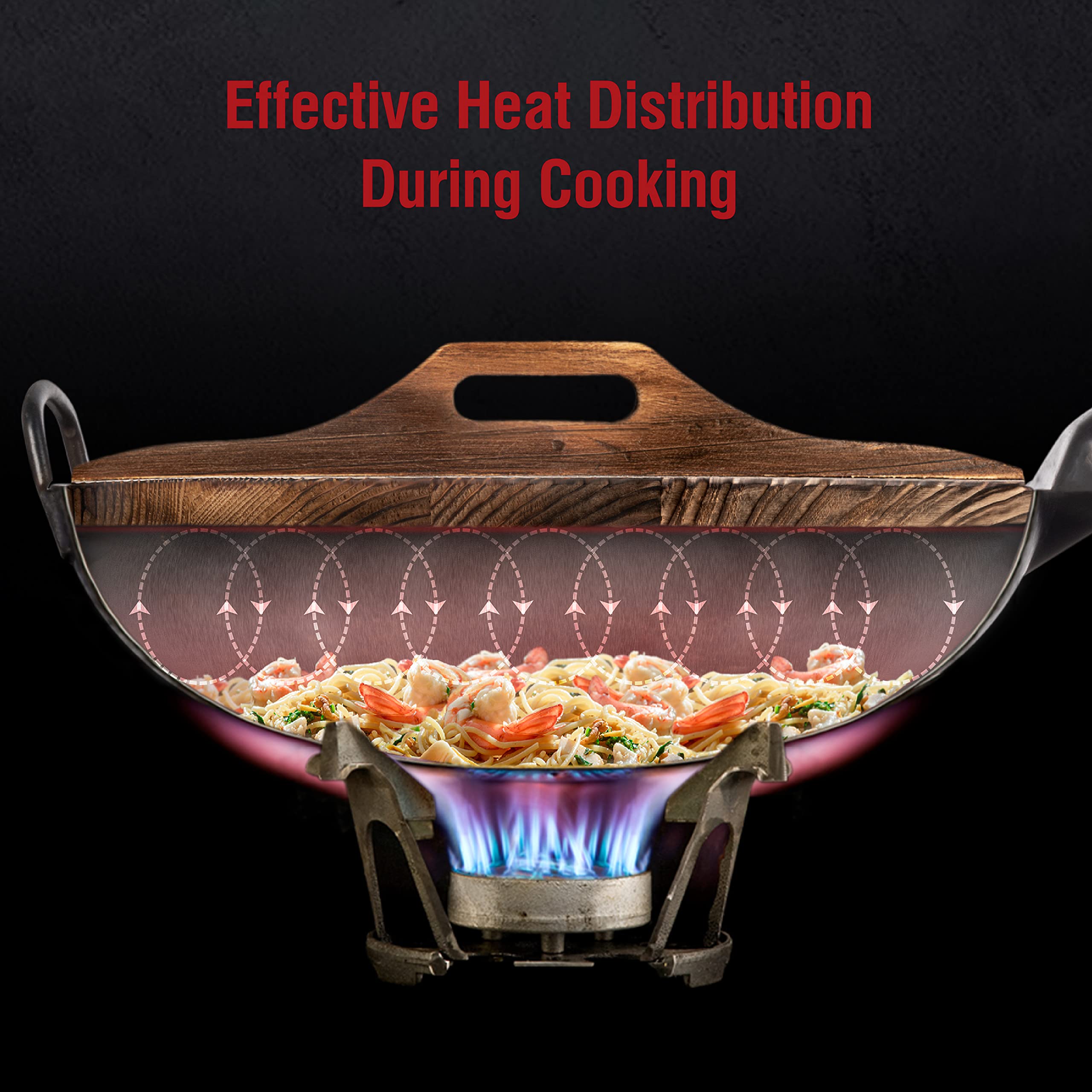 YOSUKATA Carbon Steel Wok Pan 14β + 17ββ Wok Spatula and Ladle + Premium Wok Cover 14 inch Pan Lid