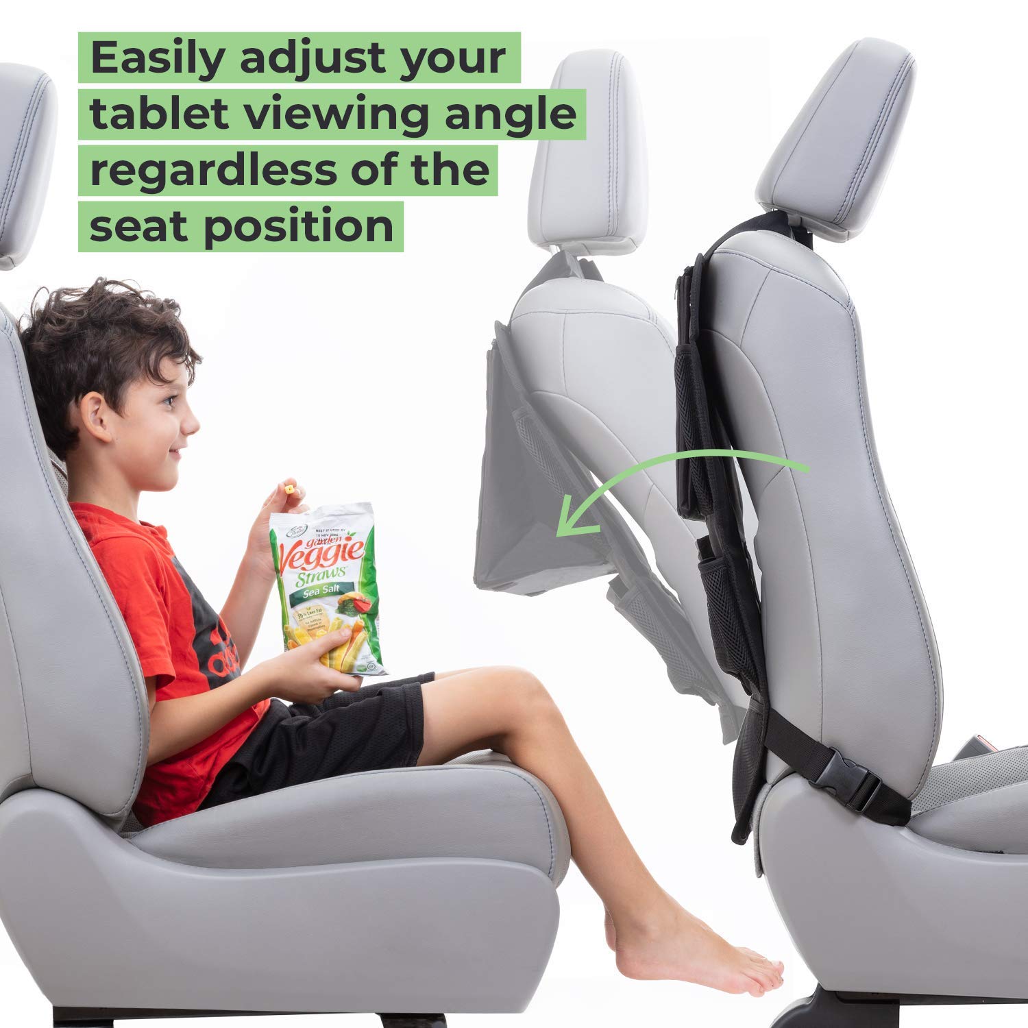 Quint Essence Heavy Duty Car Seat Organizer, Adjustable XL 12.9” Clear Touchscreen Tablet Holder, 11 Storage Pockets Kick Mats Back Seat Protector for kids, car travel accessories (2 Pack)
