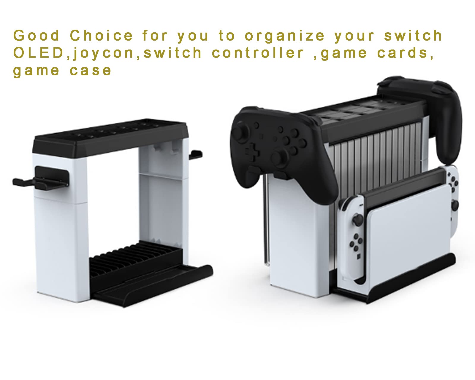 ZOAONWKS Games Organizer Holder for Nintendo Switch OLED Joy-Cons Pro Controller Switch Storage Station and Organizer Switch Storage Rack Stand Accessories kit (Black)