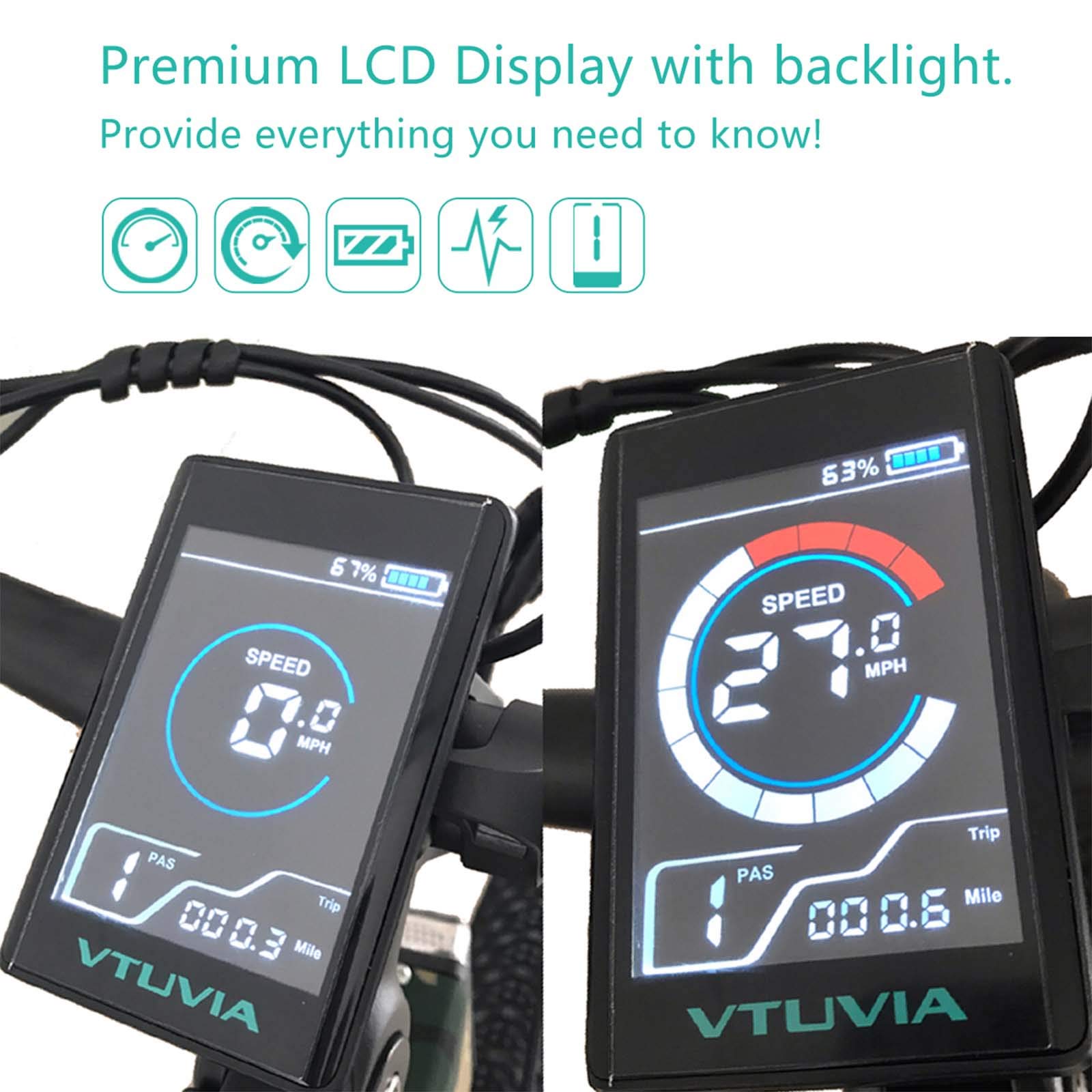 vtuvia Color LCD Screen for 26" 750W 48V Electric Bike