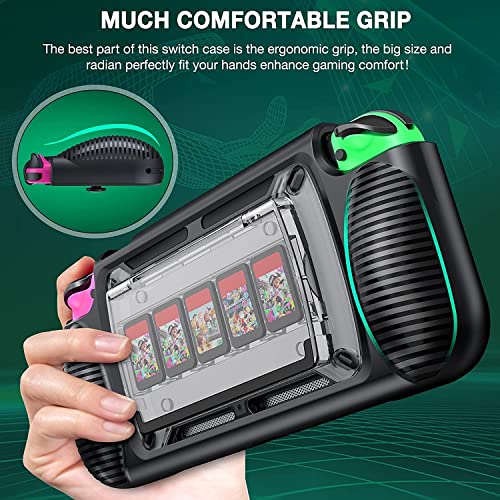 WU-MINGLU Switch Case, Protective Case for Nintendo Switch with 7 Game Cards Slots, Dockable Switch Cover with Ergonomic Design and Adjust Kickstand White