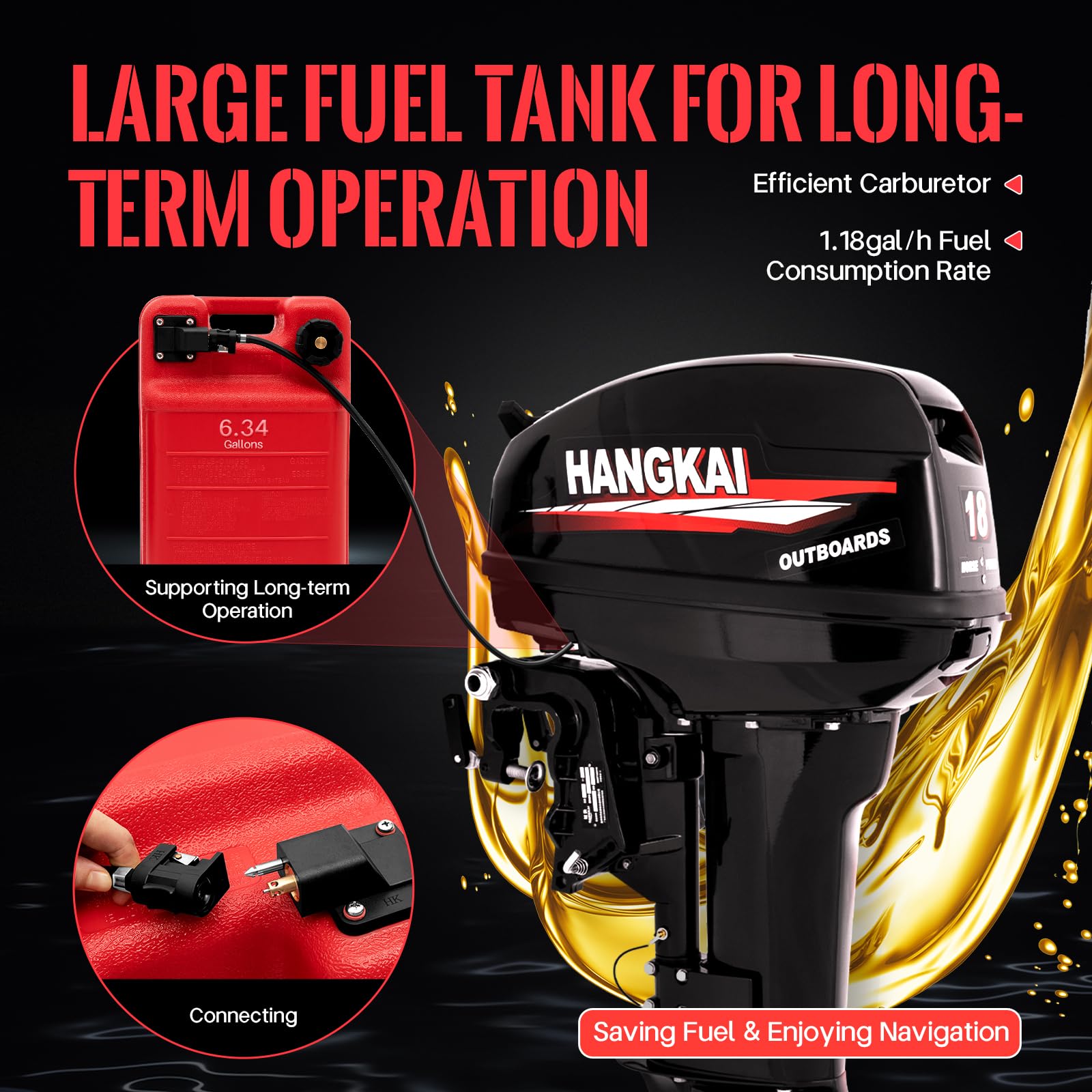 TBVECHI 2-Stroke 18HP 246cc Outboard Motor Fishing Boat Engine Water Cooling 6000Rpm