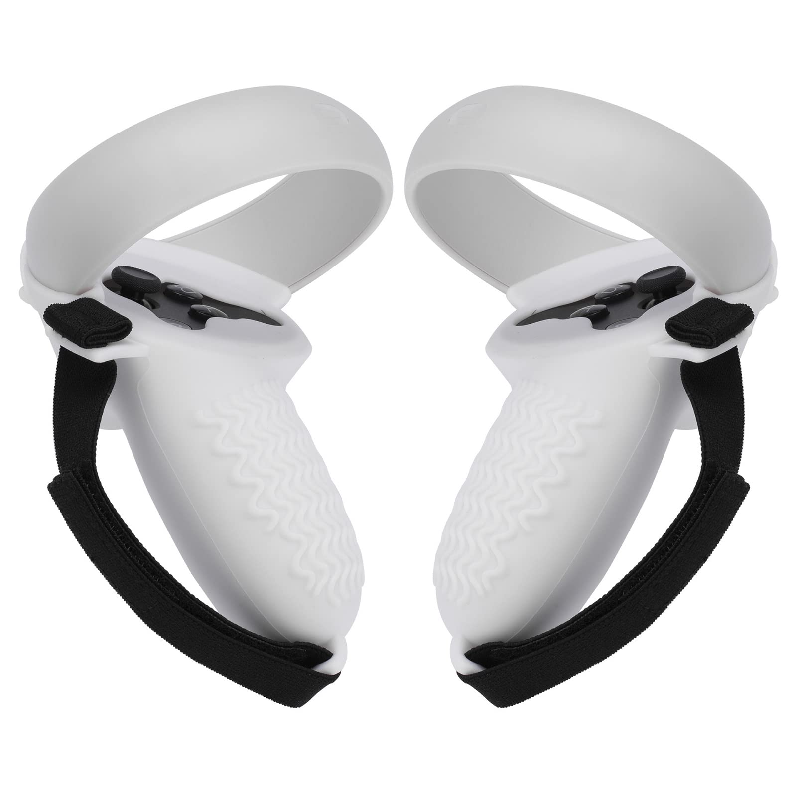 Touch Controller Grip Cover Compatible with Oculus/Meta Quest 2, Silicone Anti-Throw Grips Cover Protector with Adjustable Knuckle Strap, Quest 2 Anti-Sweat Anti-Fall Protective Handle Sleeve (White)