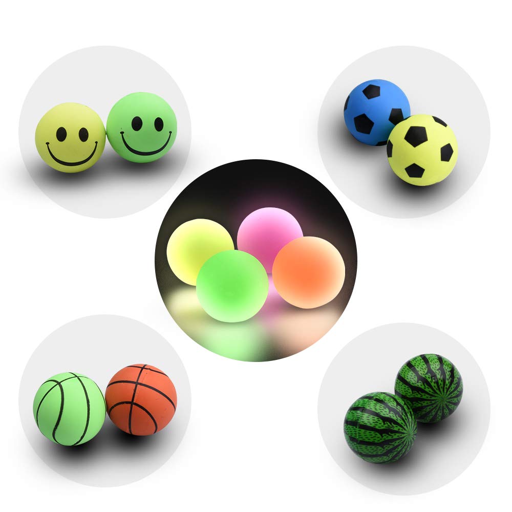 Onepine 12 Pieces Large Bouncy Balls for Kids 5 Styles Superball in Bulk Includes 4 Bright Luminous Bouncy Balls,1.65inch/42mm