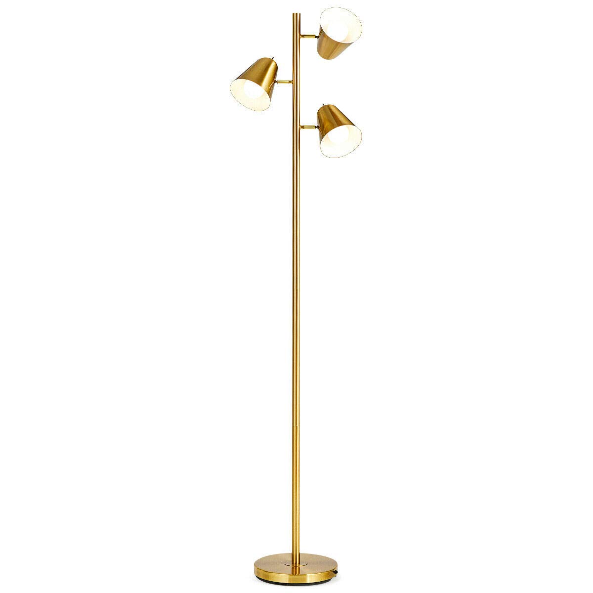 Tangkula 3-Light Floor Lamp, 64β Mid Century Modern Standing Tall Pole Lamp with 3 LED Bulbs and Adjustable Heads, Reading Light for Living Room Bedroom, 360 Lighting (Antique Brass)