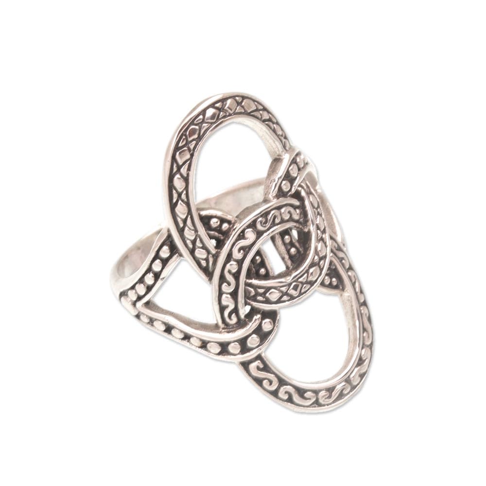 NOVICA Artisan Handmade .925 Sterling Silver Cocktail Ring Artisan Crafted with Oxidized Accents Indonesia 'Confluence'