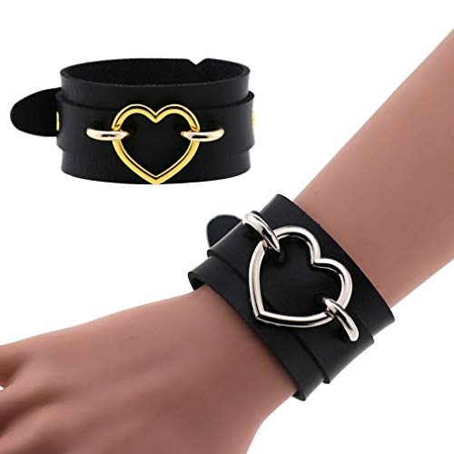 ZHQI Black Wristband Cuff Belt Bracelet Bangle Leather Rope Black Punk Rock Bracelet (Black style 2, Zinc Alloy)