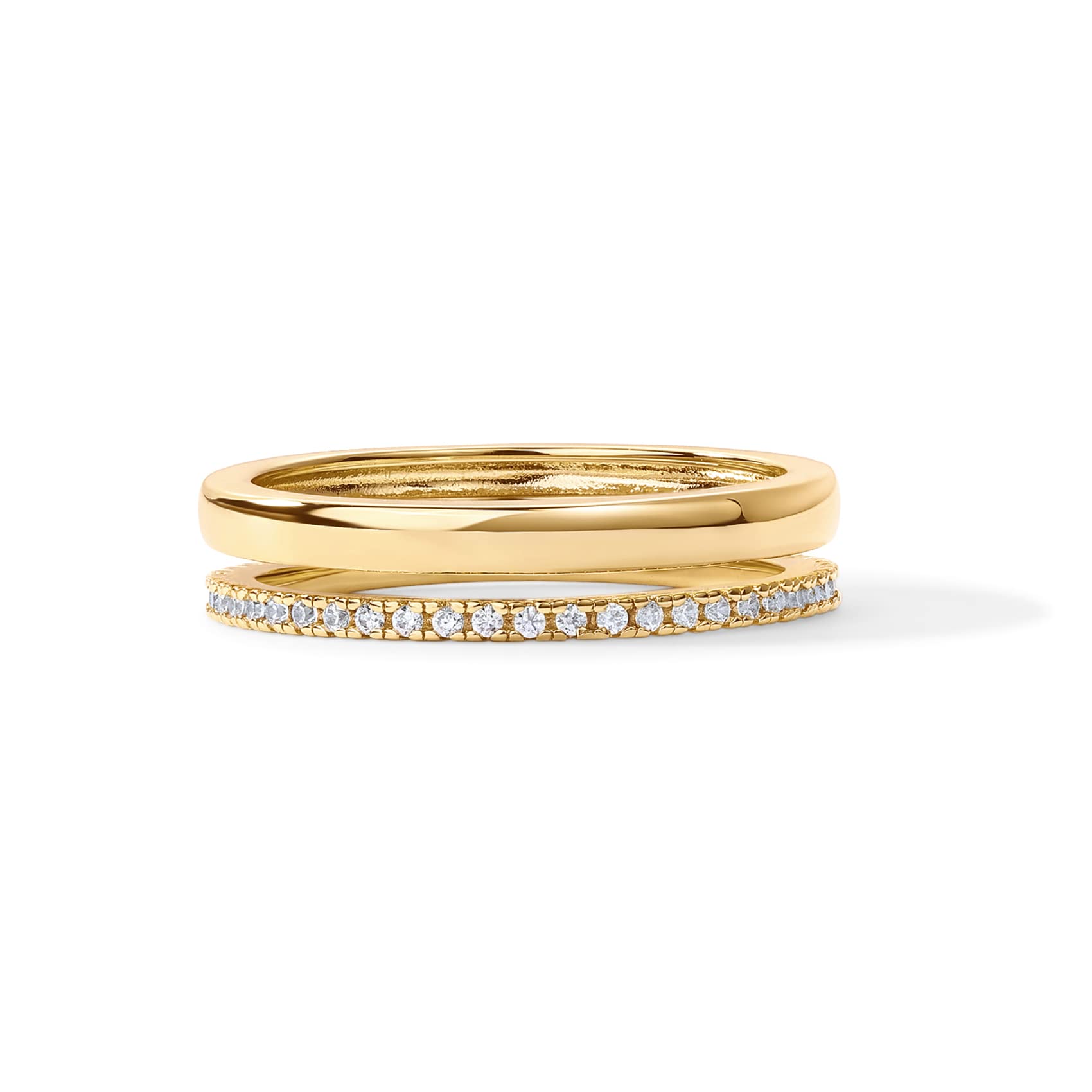 PAVOI 18K Yellow Gold Plated Cubic Zirconia Dual Stacking Rings for Women | Gold Eternity Band for Women | Thumb Ring | Size 8