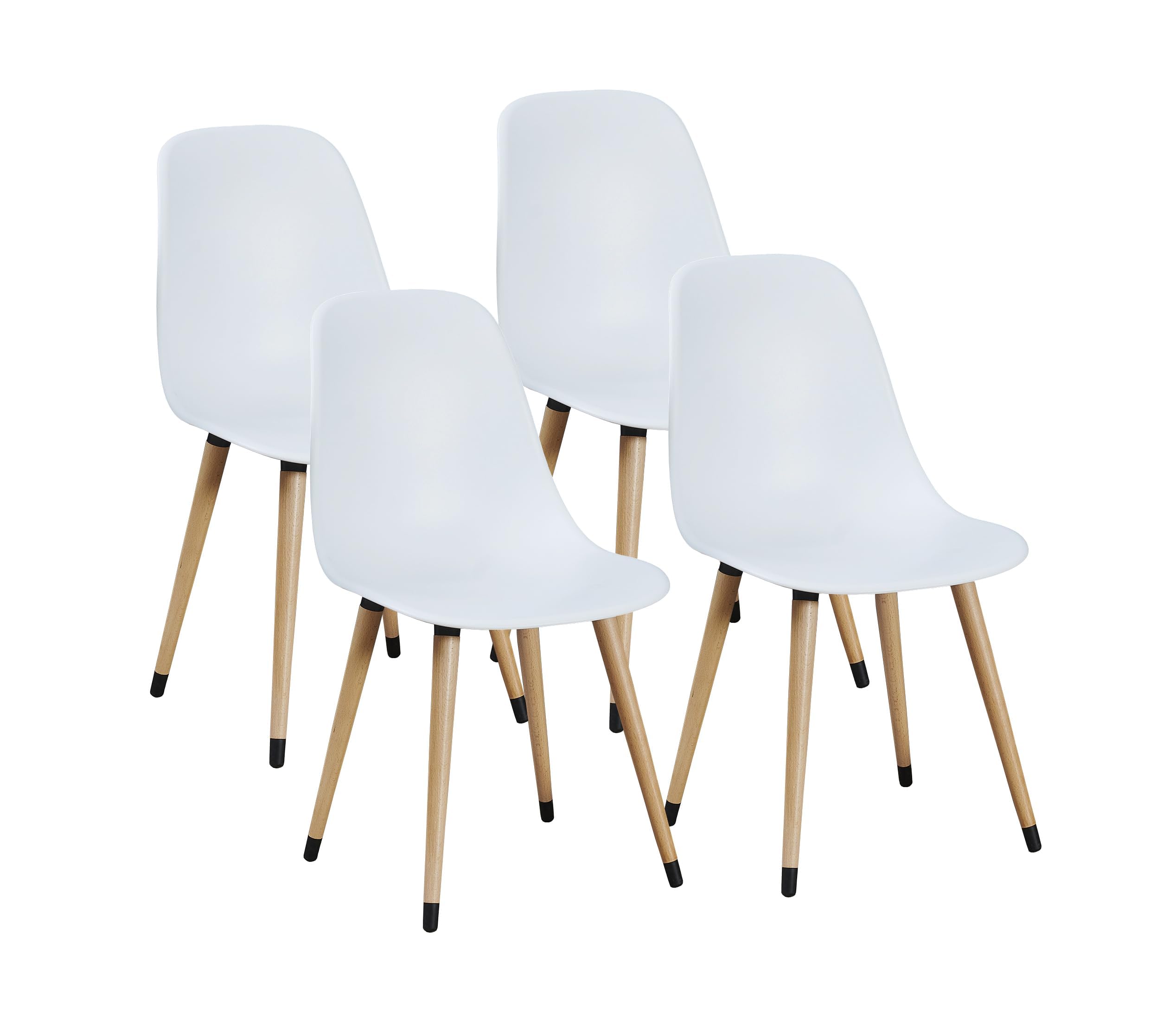 NETAKS Disassembled Modern Style Dining Chair Mid Century Modern DSW Chair, Shell Lounge Plastic Chair, Solid Wooden Legs, Kitchen, Dining, Bedroom, Living Room Side Chairs Set of 4(White)…