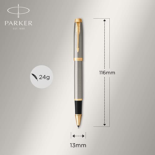 Parker IM Rollerball Pen, Brushed Metal and Gold with Fine Point Black Ink Refill (1975542)