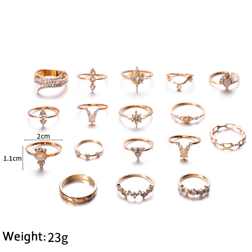 Simsly Boho Knuckle Ring Stackable Rhinestone Gold Joint Nail Ring Crystal Knuckle Rings Set for Women and Girls(17PCS) (Set 1)