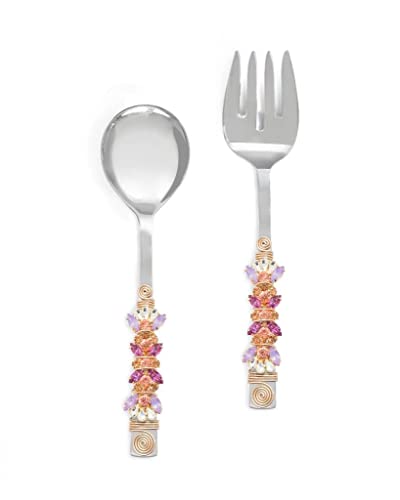 YoTreasure Tiramisu All The Pinks Stainless Steel Pink Purple Salad Server Set Cooking Utensils for Kitchen