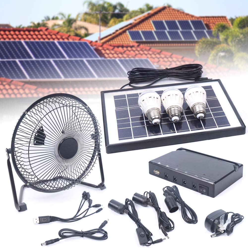 Solar Generator Portable Lighting System Kit,Solar Power Panel USB Charging LED Light + Fan DC System Kit for Home Lighting,Outdoor Camping,Garden