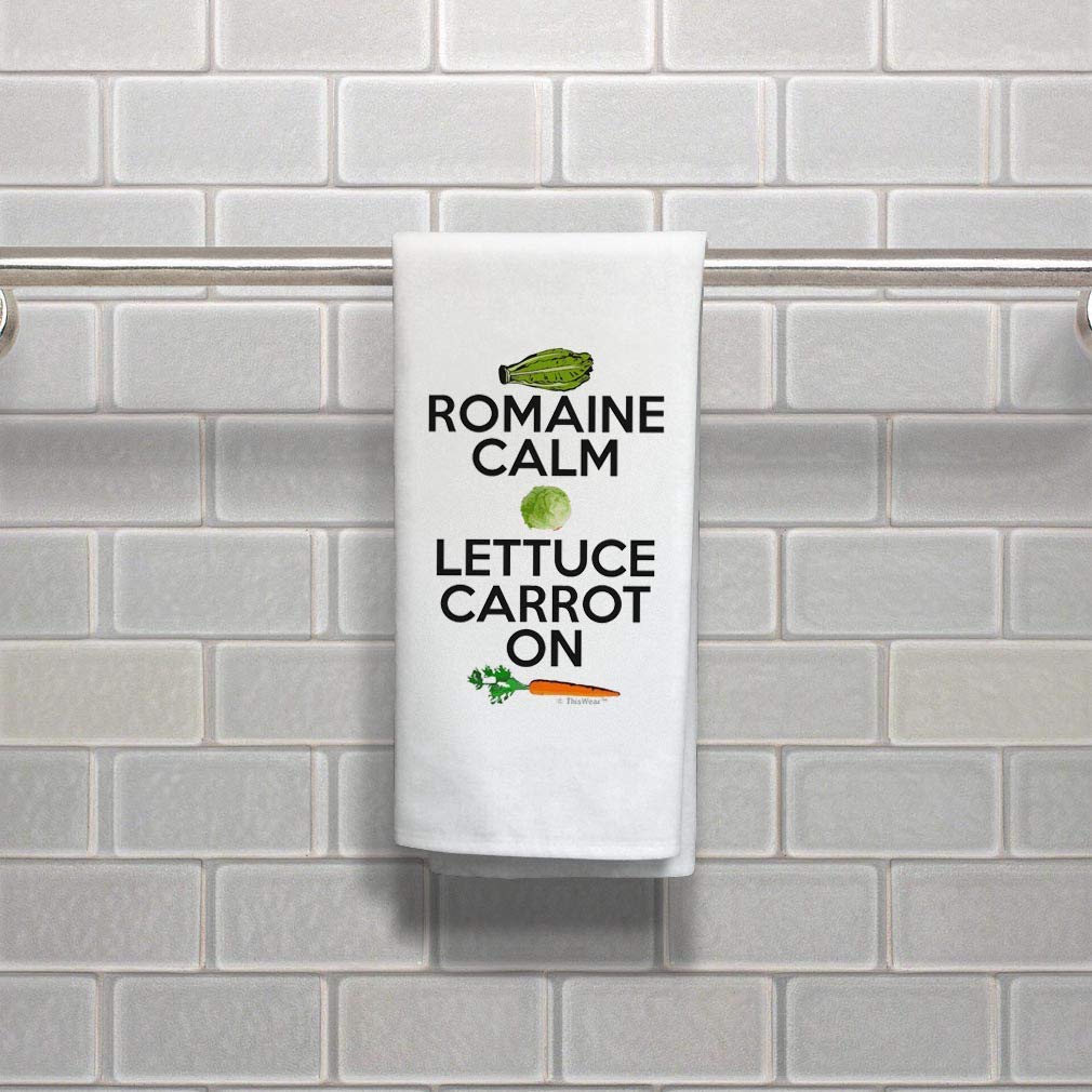 ThisWear Housewarming Gifts for New Homeowners Romaine Calm Lettuce Carrot On Decorative Kitchen Tea Towel White
