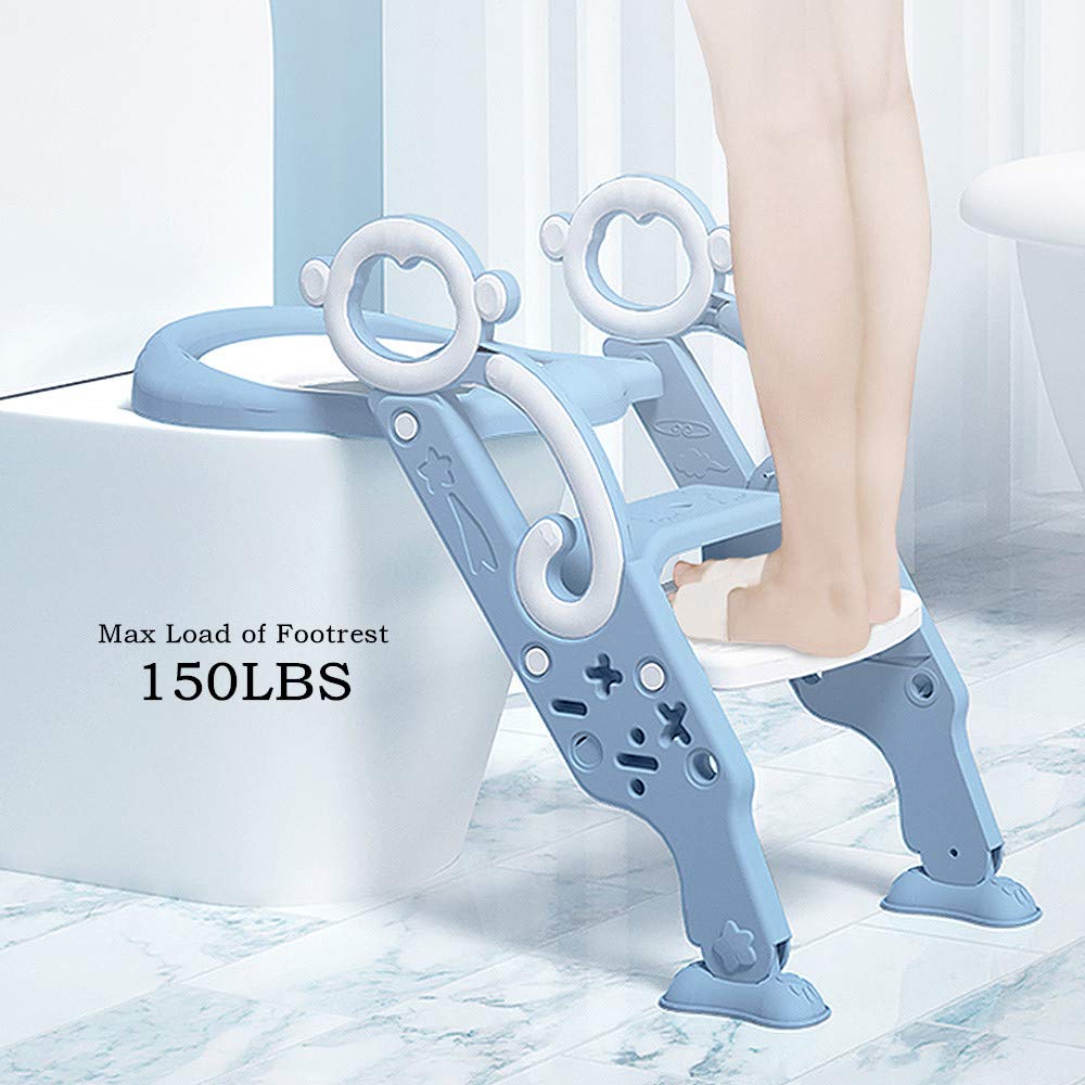 Potty Training Toilet Seat with Step Ladder Adjustable Toddler Toilet Seat with PU Cushion for Big Boys Potty Training Chair with Handle