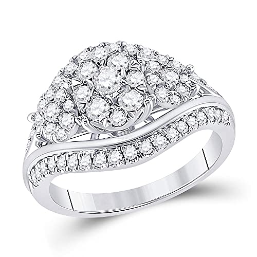 The Diamond Deal 10kt White Gold Round Diamond Cluster Bridal Wedding Engagement Ring 1 Cttw