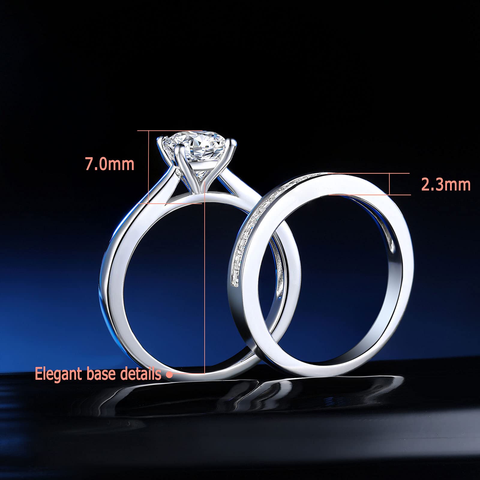 SHELOVES Sterling Silver Engagement Rings Wedding Band Set Soliraire Round CZ Cubic Zirconia Sz 7