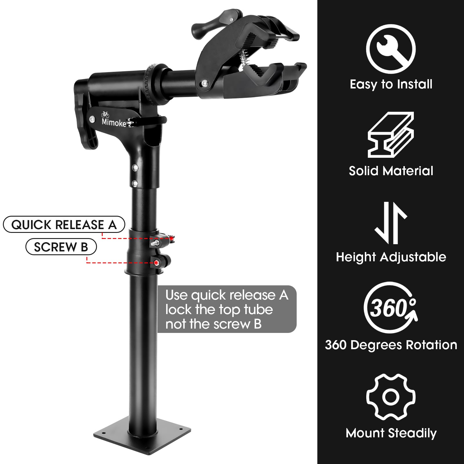 Mimoke Bicycle Repair Mount Wall Workbench Stand Bike Workstand Clamp Height Adjustable Home Maintenance Rack