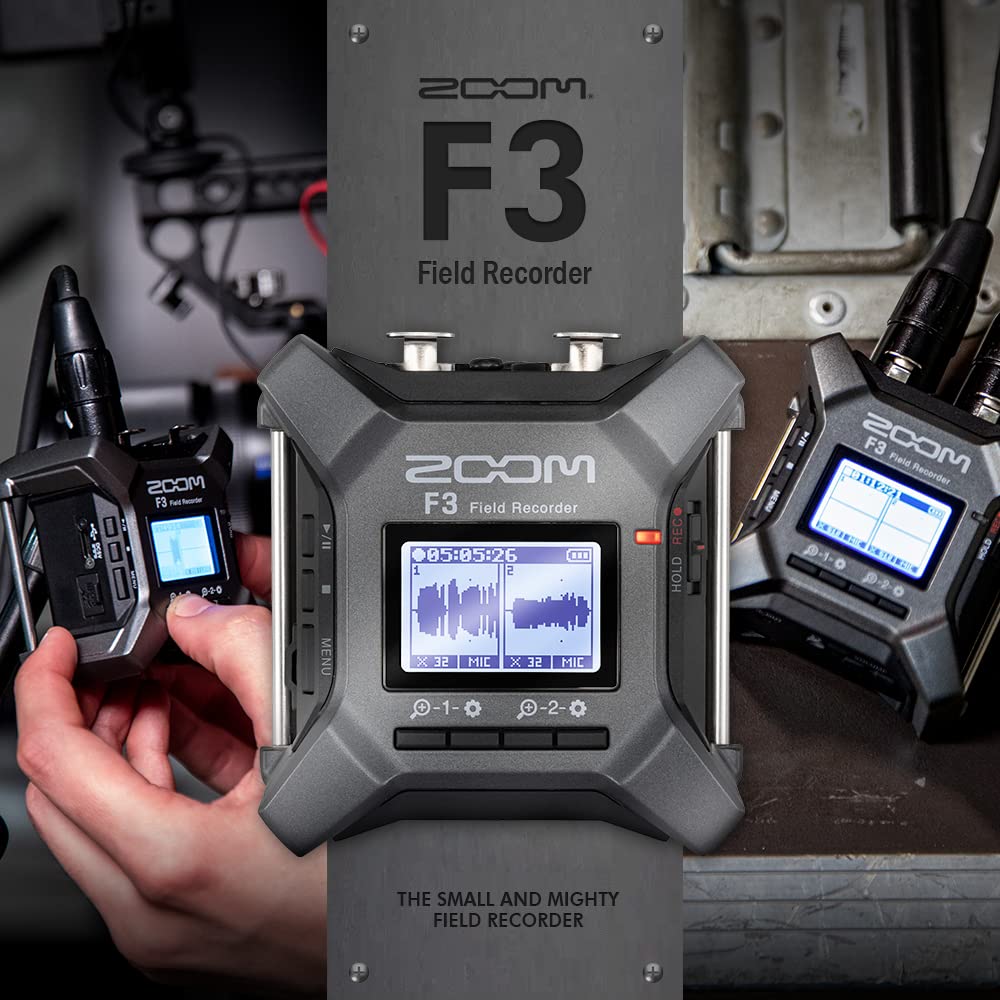 Zoom F3 Professional Field Recorder, (ZF3) 32-bit Float Recording, 2-Input / 2-Track Portable XLR/TRS Recorder, Battery Powered, w/Basic Bundle Xpix Headphones, 32GB, Table Tripod & More