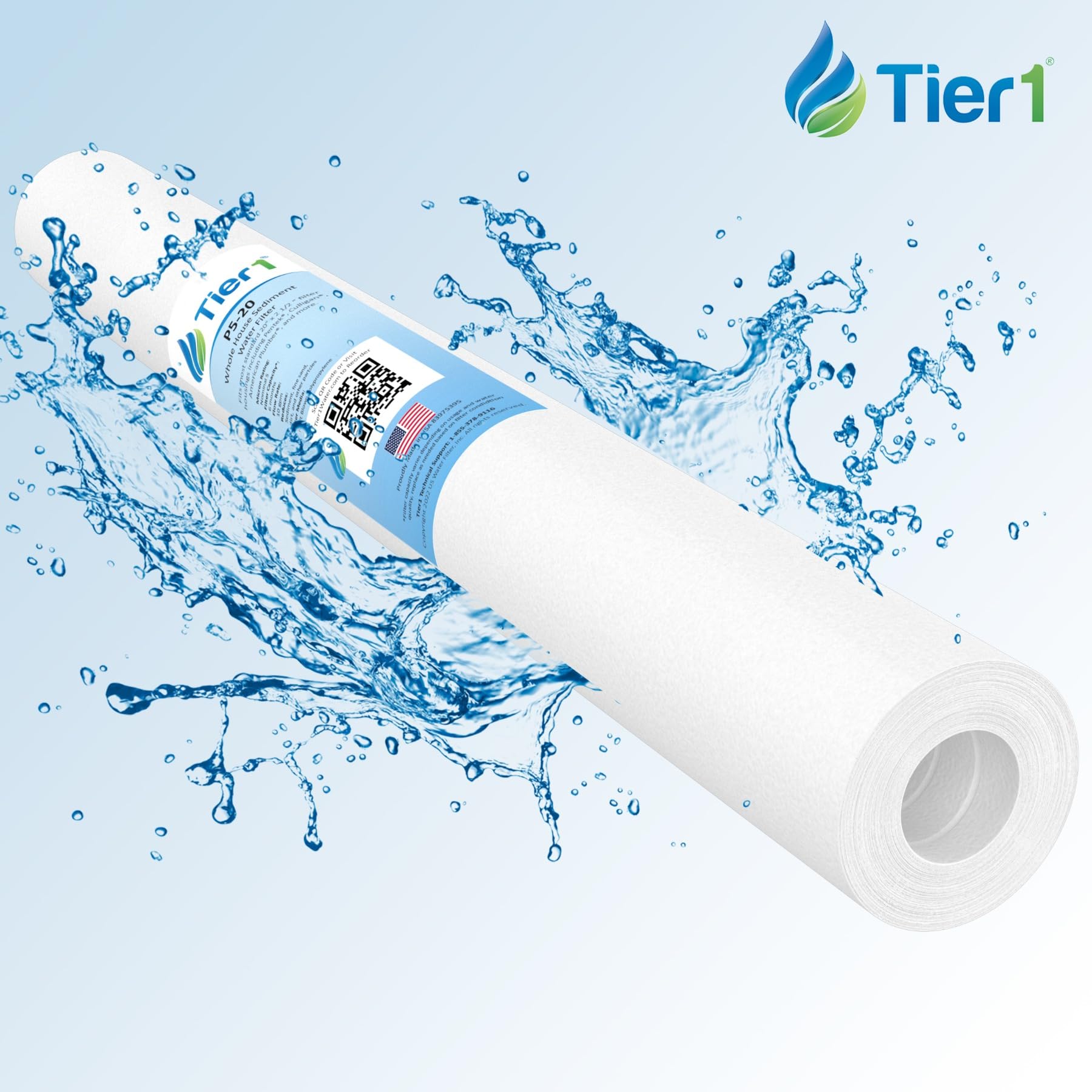 Tier1 5 Micron 20 Inch x 2.5 Inch | 6-Pack Spun Wound Polypropylene Whole House Sediment Water Filter Replacement Cartridge | Compatible with Pentek P5-20, 155016-43, SDF-25-2005, Home Water Filter