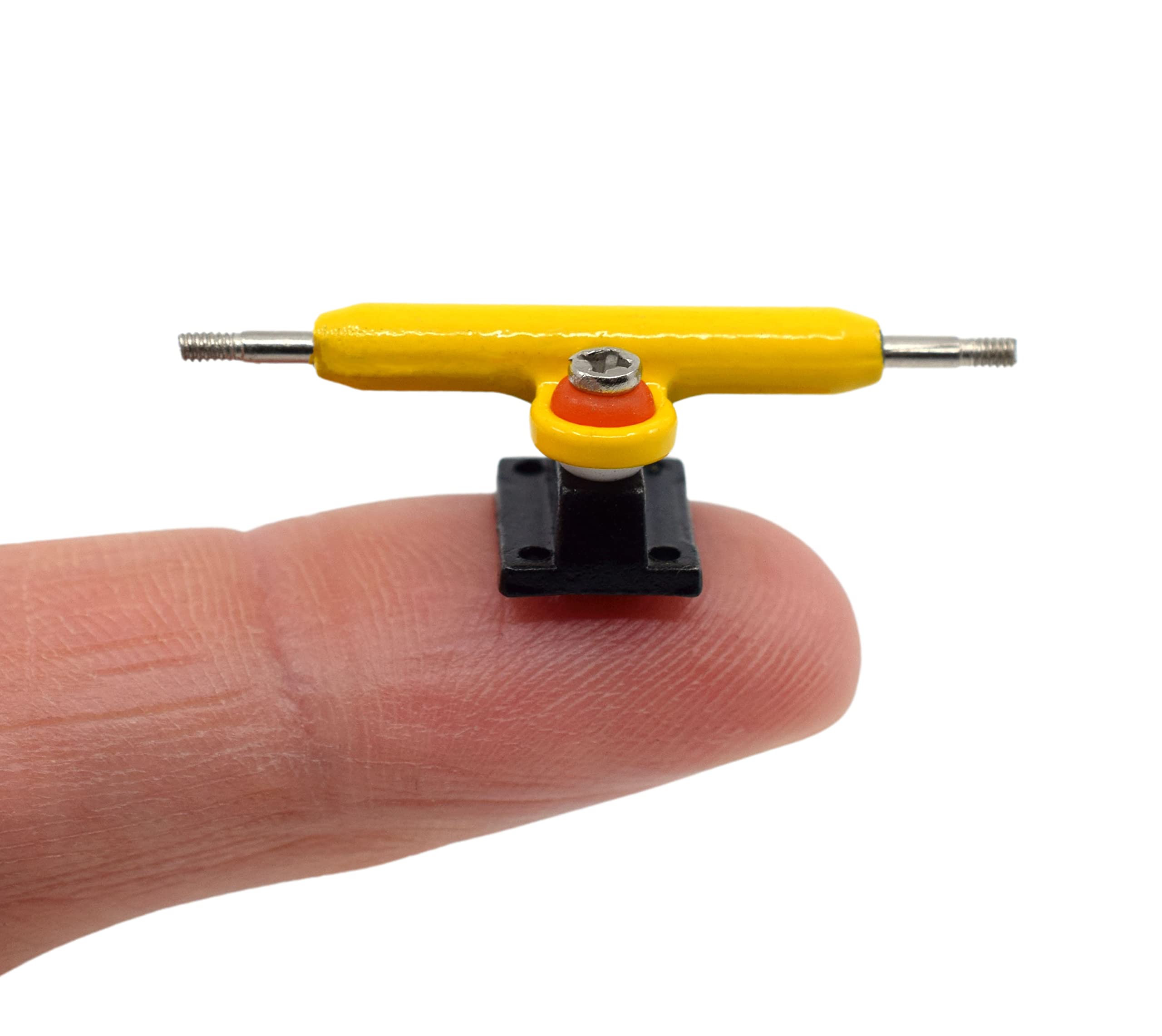 Teak Tuning Prodigy Pro Inverted Fingerboard Trucks with Gold Colored Locknuts & Urethane Tuning, Yellow & Black Colorway - 34mm Width - Inverted Kingpin, Solid Axle Style - Tuned & Assembled