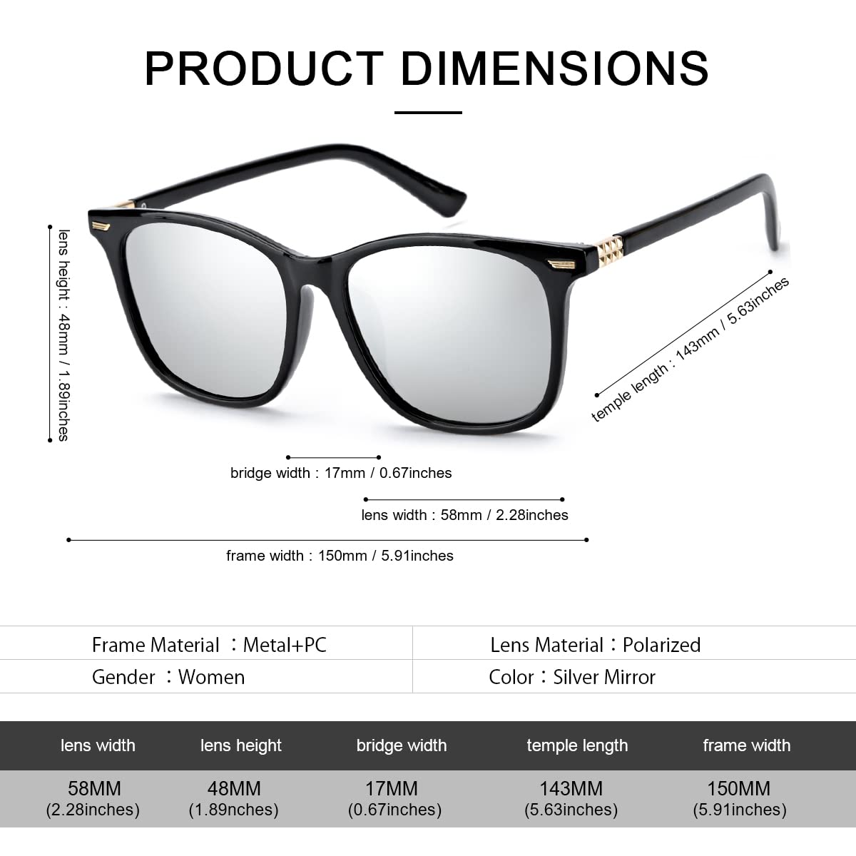 SIPHEW Classic Square Polarized Sunglasses for Women UV400 Protection Outdoor Sunnies